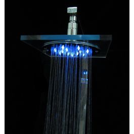8" Square Glass and Brass LED Rain Shower (Red/Green/Blue - Temperature ...