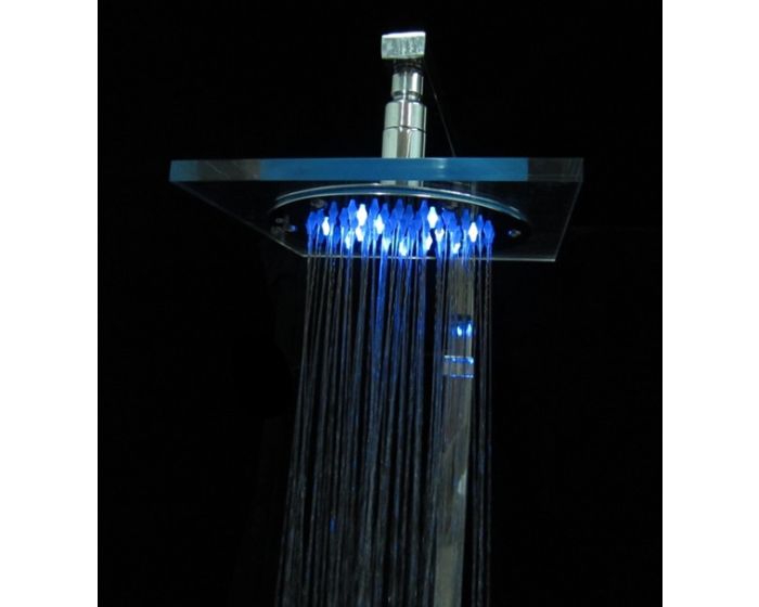 8" Square Glass and Brass LED Rain Shower (Red/Green/Blue - Temperature ...